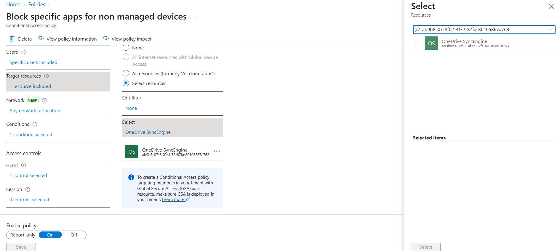 Conditional Access policy for OneDrive SyncEngine instead of M365